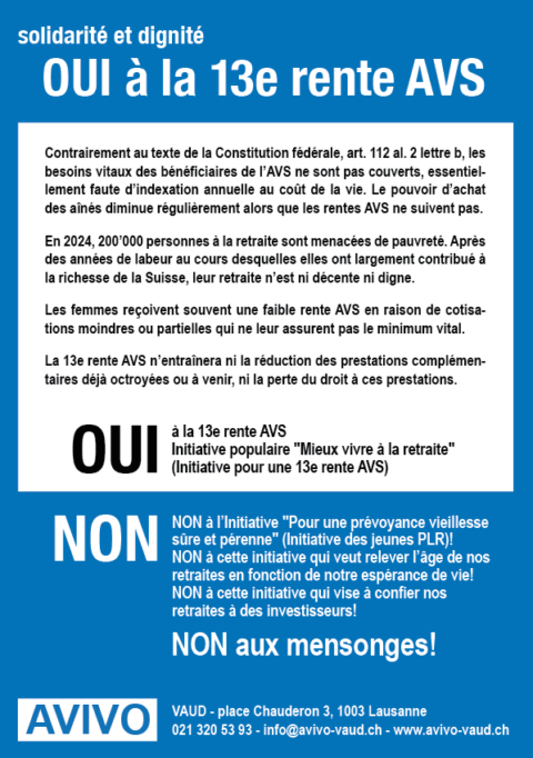 OUI à la 13e rente AVS! | AVIVO Vaud